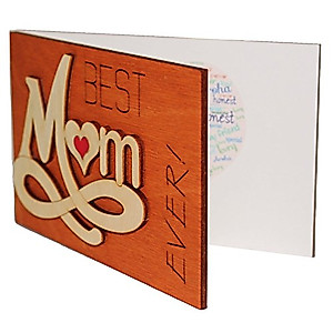 Lapatoon Real Wood Best Mom Ever Forever Love Inspiring Greeting Card Novelty Birthday Gift Get Well Thank You Wooden Present for Mommy Step God Mother from Baby Husband Son Daughter Child e