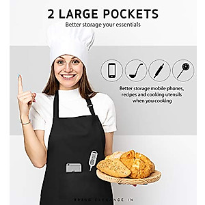 Syntus 4 Pack Adjustable Bib Apron Thicker Version Waterdrop Resistant with 2 Pockets Cooking Kitchen Aprons for Women Men Chef, Black