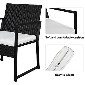 Patio PE Wicker Furniture Set 3 Piece Outdoor Brown Rattan Sectional Loveseat Couch Conversation Sofa Chair with Storage Box and Glass Top Coffee Table