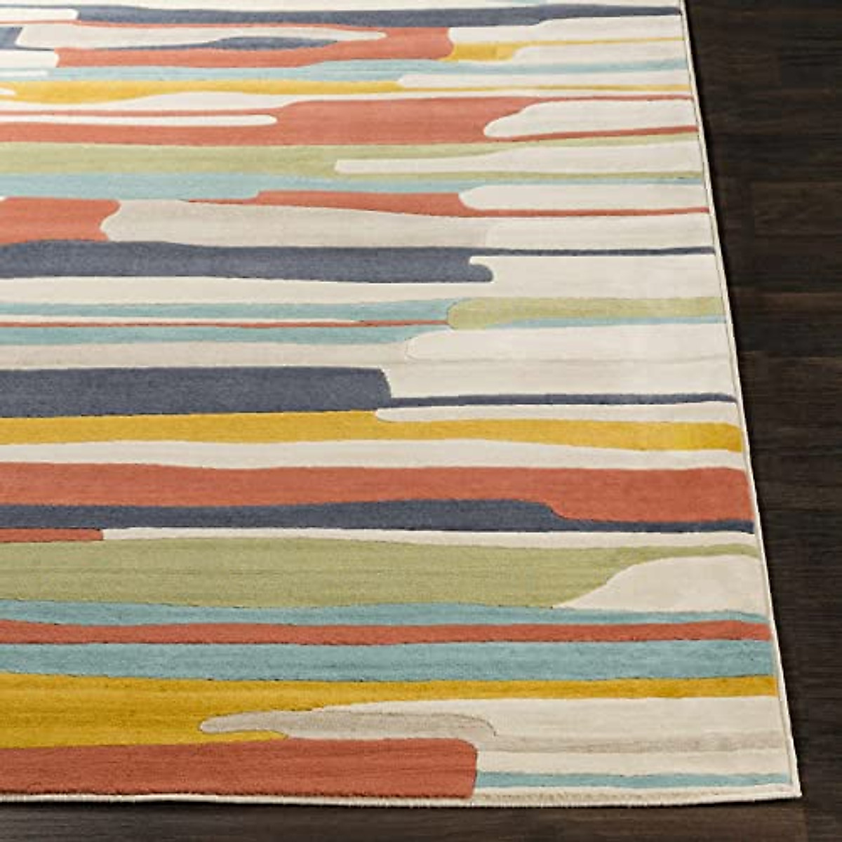 Southfields Modern Farmhouse Contemporary Living Room Bedroom Kids Room Multicolor Area Rug - Colorful Rainbow Striped Modern Rug Carpet - Red, Yellow, Blue, Green - 5'3" x 7'3"