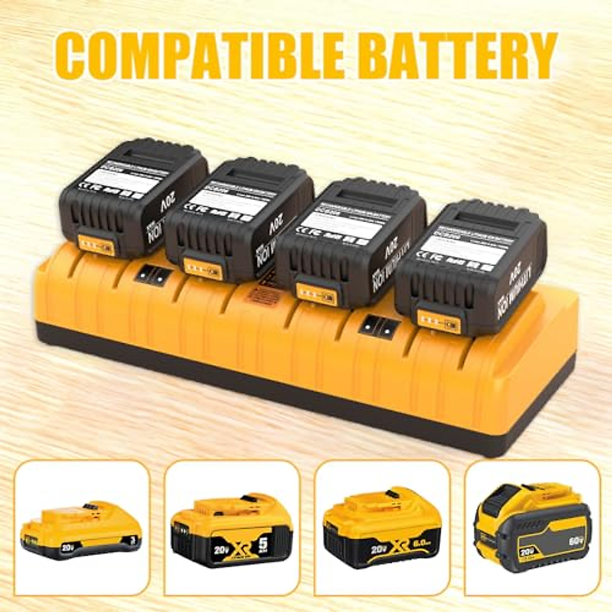 Energup DCB104 Replacement Charger for Dewalt 12V/Dewalt 20V Max 4-Port Li-Ion Fast Charger DCB102 DCB102BP DCB104 DCB118 DCB115 DCB107 DCB205-2 DCB204 DCB127 DCB609 Dewalt 20V Lithium Battery