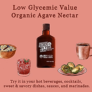 Organic Agave Nectar Sweetener, Blue Agave Syrup - Vegan, Gluten-Free, Low Carb Sugar Substitute for Baking & Drinks
