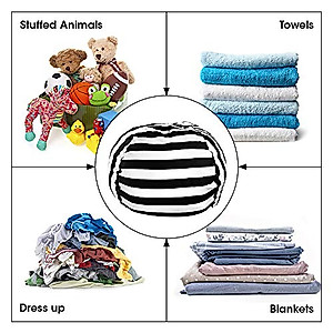 TOUCH-RICH Stuffed Animal Storage Bean Bag Chair 38” Beanbag Cover Only Plush Toys Holder Organizer 100% Cotton Canvas for Kids Child, Black Stripes