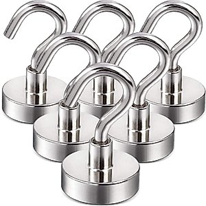 DIYMAG Magnetic Hooks, 25Lbs Strong Heavy Duty Cruise Magnet S-Hooks for Classroom, Fridge, Hanging, Cabins, Grill, Kitchen, Garage, Workplace and Office etc, (6 Pack-Silver),Screw in Hooks