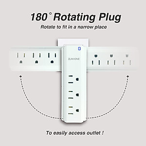 Wall Outlet Extender Surge Protector ZLMHONE 9AC Multiple Plug Outlet and 2 USB Charging Ports, 3-Sided Spaced Widely Wall Outlet Extender with Rotating Plug for Home, Office, Travel