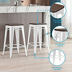 Mjkone 26.4'' Square Metal Bar Stool,Indoor Outdoor Stackable Barstools,Modern Industrial Top Bar Stools Set of 2(White)