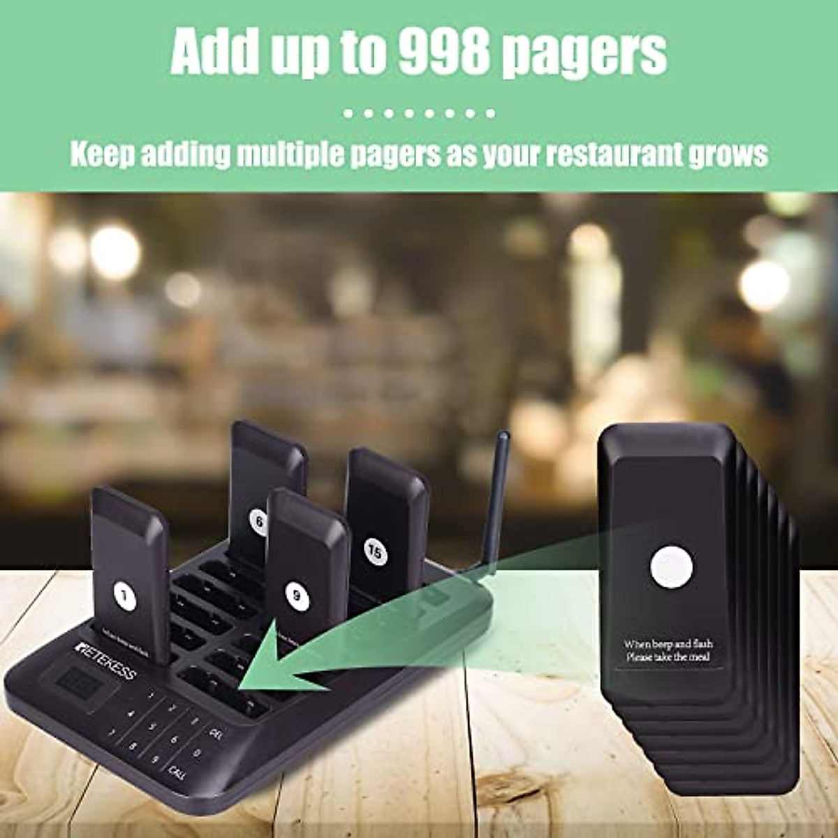 Retekess TD157 Restaurant Pager,Pagers for Restaurants,Touch Keyboard,Only Flash Modes,16 Pagers for Food Truck,Clinic,Coffee Shop,Bar
