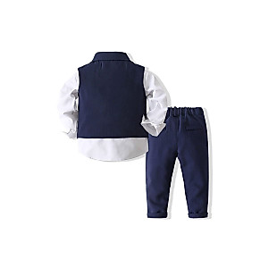 Abolai Baby Boys' 3 Piece Vest Set with Shirt,Vest and Pant Blue 90