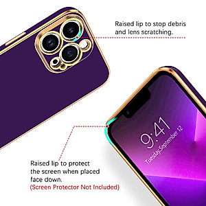 BENTOBEN for iPhone 13 Pro Max Case with Wristband Strap, Slim Luxury Electroplated Bumper Women Men Girl Protective Soft Case Cover for iPhone 13 Pro Max 6.7 inch,Deep Purple/Gold