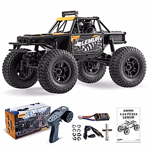 FMS RC Crawler 1/24 Lemur FCX24 4 Wheel Drive RC Rock Buggy, 2.4Ghz 380mAh Hobby Grade RC Car Model Off Road Vehicle RTR for Adults, Green/Orange/Red