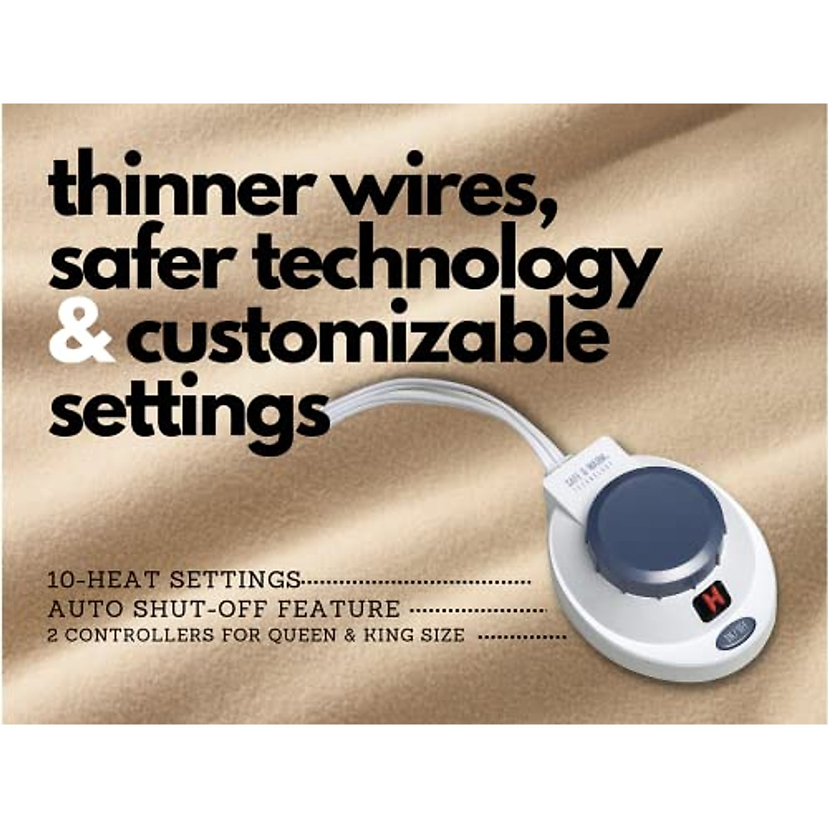 Perfect Fit SoftHeat - Queen Micro-Fleece Heated Blanket - Luxuriously Warm & Soft Electric Blanket, Patented Low-Voltage Technology (Natural, Queen)