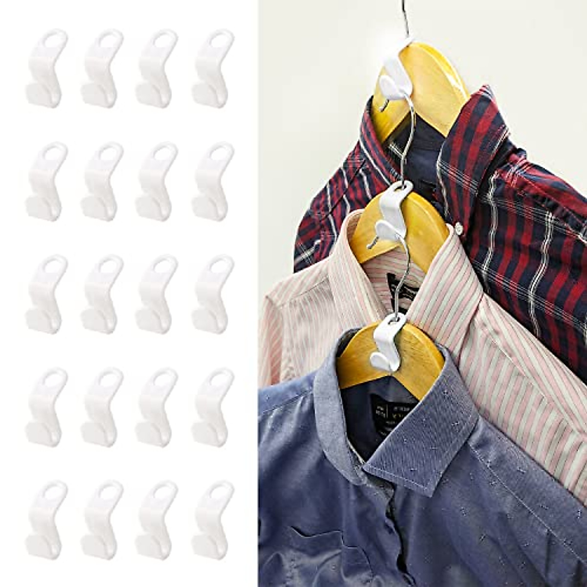 Muazida 50 Pcs Clothes Hanger Connector Hooks, Hanger Hooks Space Saver for Wooden Hangers, Cascading Hangers Space Saving Organizer for Heavy Duty Clothes (White)
