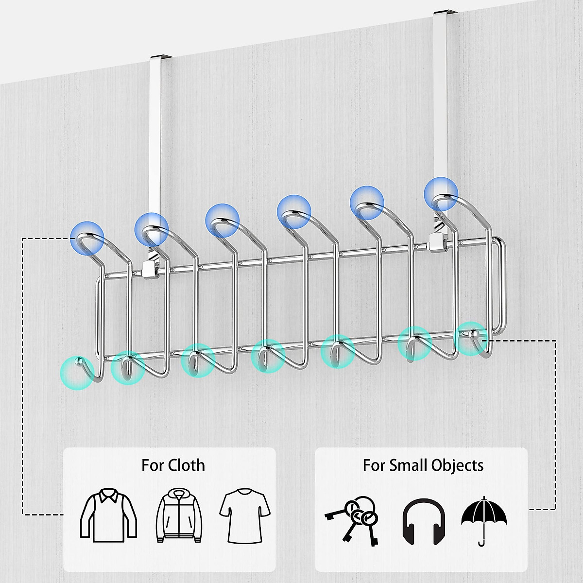 Minggoo Over The Door 13-Hook Rack Heavy-Duty, Wall Mounted Coat Rack，Door Clothes Hanger for Living Room, Cloakroom, Bathroom, Chrome Finish