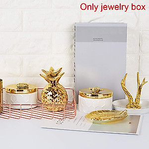 iayokocc Ceramics Jewelry Box with Golden Bee Lid - Small Jewelry Trinket Storage Tank Container,Gift for Girls Women,Round Jewellery Storage Organiser Case Bowl Trinket Pot(Size:S)