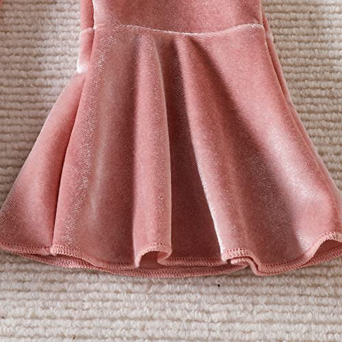 Toddler Baby Girl Ruffle Velvet Overalls Suspender Flare Pants Christmas One-piece Jumpsuit Bell Bottom Trousers (Pink , 6-12 Months )
