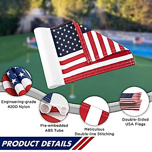 KINGTOP USA Golf Flag 8x6 Inch – Premium Dual-layer 420D Nylon, Double Sided American Pattern Printing, Tube Inserted – Mini Practice Putting Green Flags for Yard, 1-Pack