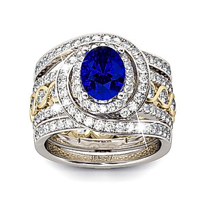 Jeulia Oval Solitaire Engagement Silver Ring: Sterling Bridal Ring Sets Sapphire Blue Cubic Zirconia Wedding Eternity Band with Jewelry Box (Blue, 7)