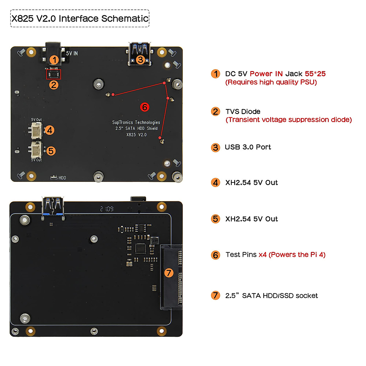 Geekworm X825 V2.0 2.5 inch SATA HDD/SSD Board + X735 Power Management Board + Metal Case with Power Switch and Cooling Fan + DC 12V 5A PSU Kit for Raspberry Pi 4 (Not Include Raspberry Pi 4)