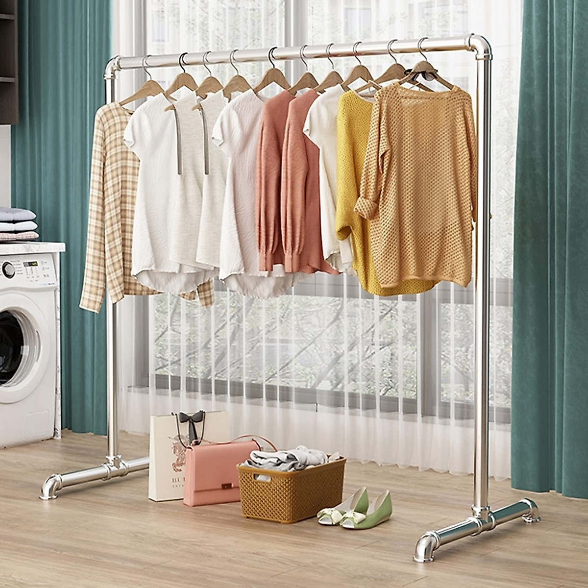 JIAHESHYP Industrial Pipe Clothing Rack, Free Standing Hanger, Commercial Heavy Duty Detachable Clothes Rail Metal Garment Rail,for Clothing Storage Display (Size : 120 * 150cm)