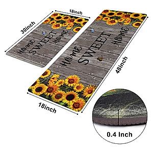 ASPMIZ 2 Piece Fall Sunflower Kitchen Mats Cushioned Anti-Fatigue Kitchen Rugs Non Slip Memory Foam Kitchen Mats and Rugs Waterproof Kitchen Floor Comfort Mats Fall Decors, 18'' x 48'' + 18'' x 30''