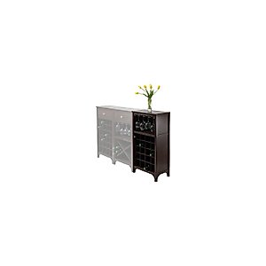 Winsome Ancona 37.52-inch x 19.09-inch x 12.6-inch 20-Bottle Modular Wine Cabinet With Glass Rack, Dark Espresso (92729)