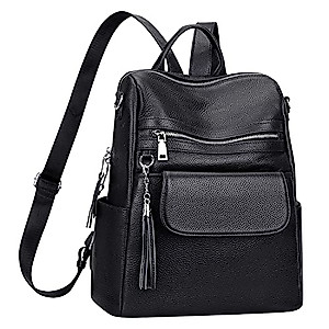 ALTOSY Genuine Leather Backpack Purse for Women Large Convertible Shoulder bag Ladies Crossdody Bag with Tassel(S115 Black)
