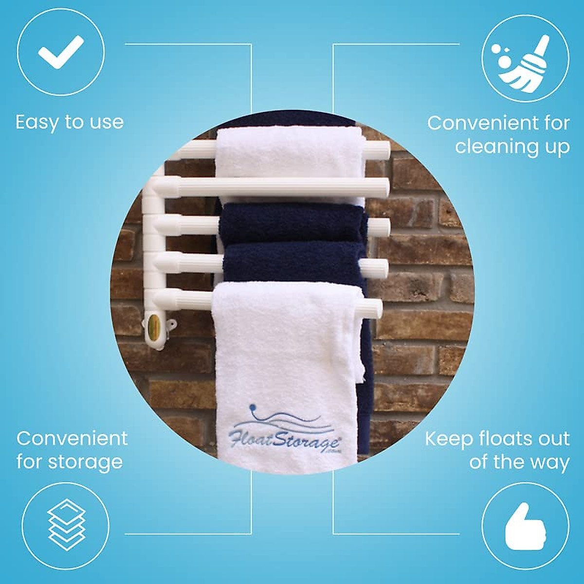 The Original Hanging Towel Rack - Wall-Mounted Outdoor Pool Towel Rack with 6 Swivel Arms for Convenient Storage - Patented Rust-Free and Durable PVC Towel Rack Design - No Assembly Required (White)