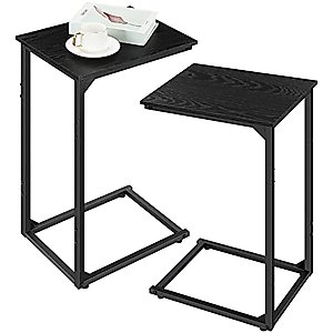 Nandae C Shaped End Table Set of 2, Sofa Table Snack Table Tray Side Table Bedside Table with Metal Frame for Laptop, Snack, Sofa Couch, Bed Living Room Bedroom, Black
