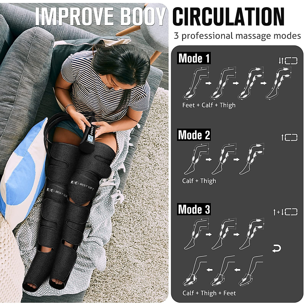 Gifts for Dad Mom Men Women Christmas Mother Day Father Day, Air Compression Massager with Heat for Foot,Leg,Calf,Thigh and Knee, Helpful for Vericose Veins, Muscle Fatigue, Cramps, Swelling and Edema