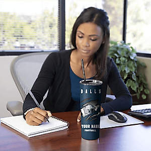 20oz Customs Football City Tumbler with Lid and Straws, Personalized Football GIfts for Fans, Travel Cup Adds Your Name and Number