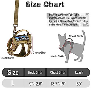 nanappice Tactical Cat Harness and Leash for Walking Esacpe Proof,Adjustable Soft Mesh Large Cat Vest with Rubber Handle Easy to Control,Molle Pathes