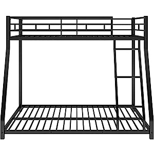 DNYN Twin Over Full Metal Bunk Bed with Safety Guardrail & Ladder for Kids/Adults,Floor Bunkbeds,Sturdy Steel Bedframe,No Box Spring Need,Perfect for Dorm,Bedroom,Guest Room,77.1"x55.9"x53.7", Black