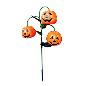 Sunmoony Solar Pumpkin LED Stake Lights for Outdoor Garden, Hanging Pumpkin Lantern for Horror Nights Home Yard Party Halloween Decor (Yellow Light-Small)