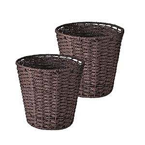 Zuvo [2 Pack] Round Wicker Waste Paper Bin and Basket, Rubbish Basket for Bedroom, Bathroom, Offices or Home (Brown)