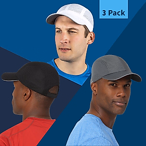 TrailHeads Performance Mens Running Hat - Lightweight, Quick Dry Workout Hats for Men - Athletic Sports Cap for Tennis, Gym - White/Black/Charcoal 3-Pack