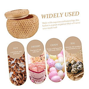 LIGHTAOTAO Bamboo Weaving Round Bamboo Basket with lid Tea Bag Organizer Coffee Canister Woven Serving Bowl Wicker Organizer bin Basket for Snacks Bread Basket Holder Gift Basket Food