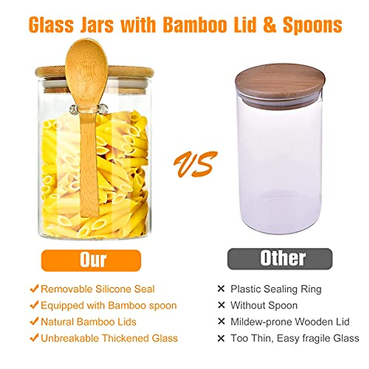 Airtight Glass Jars with Bamboo Lid & Spoons, 8Oz Glass Food Storage Containers, Overnight Oats Containers with Lids, Decorative Kitchen Jars for Coffee, Storage, Dry, Cookie, Candy, Tea. (8PCS)