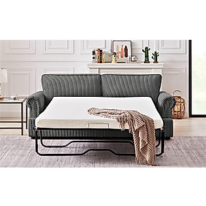 Container Furniture Direct Reversible Sleeper Sofa with Memory Foam Mattress, Comfortable and Durable Full Size Bed Couch for Living Rooms, Upholstered with Corduroy Fabric, 70" Wide, Grey
