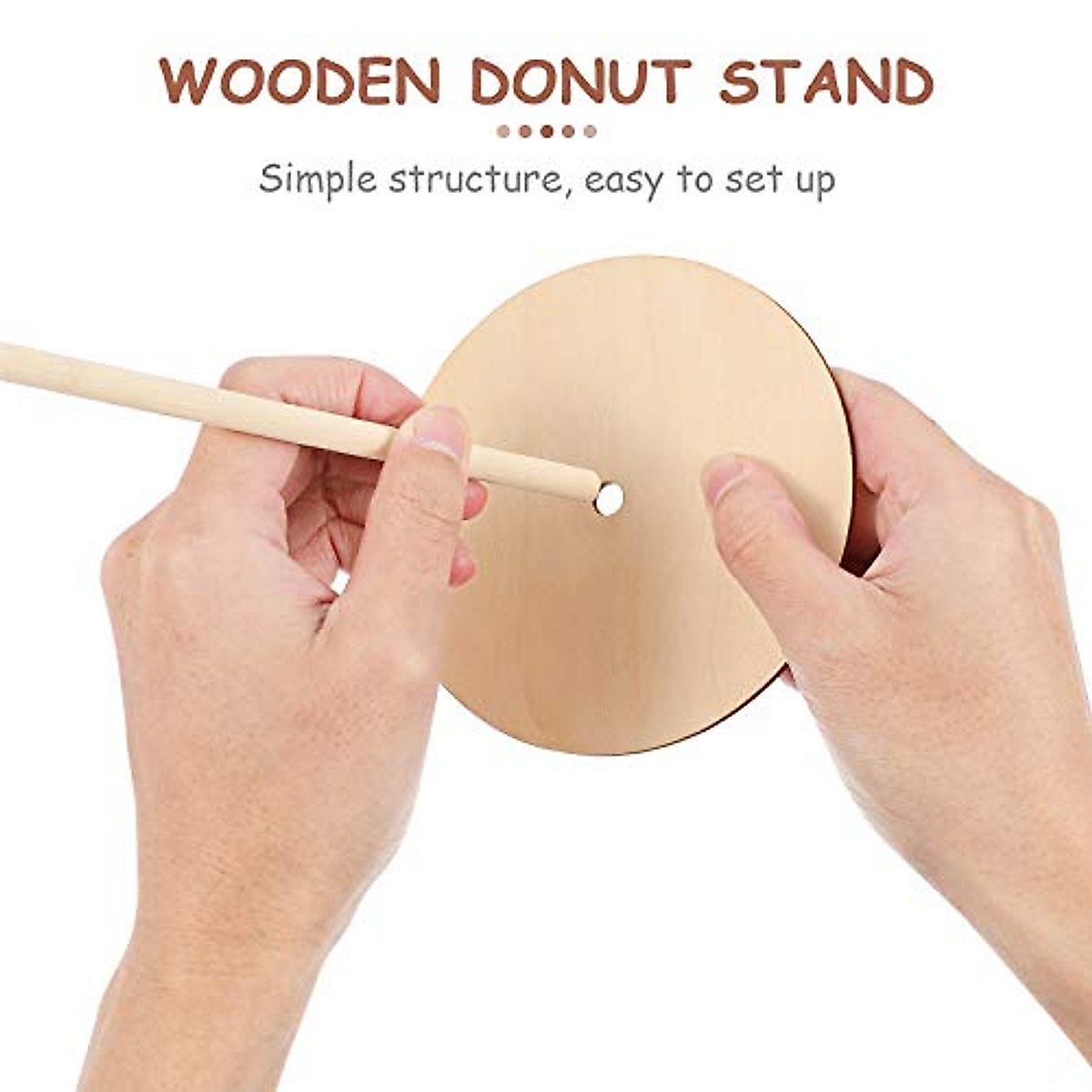 Amosfun 3PCS Wood Donut Stand Bar Wooden Donut Bagels Display Stand Holder for Wedding Birthday Treat Parties