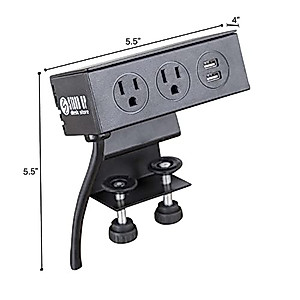 Stand Up Desk Store DeskPower Desktop Charging Station with 2 Port USB and AC Outlets and 10 Foot Extension Cord (Black)