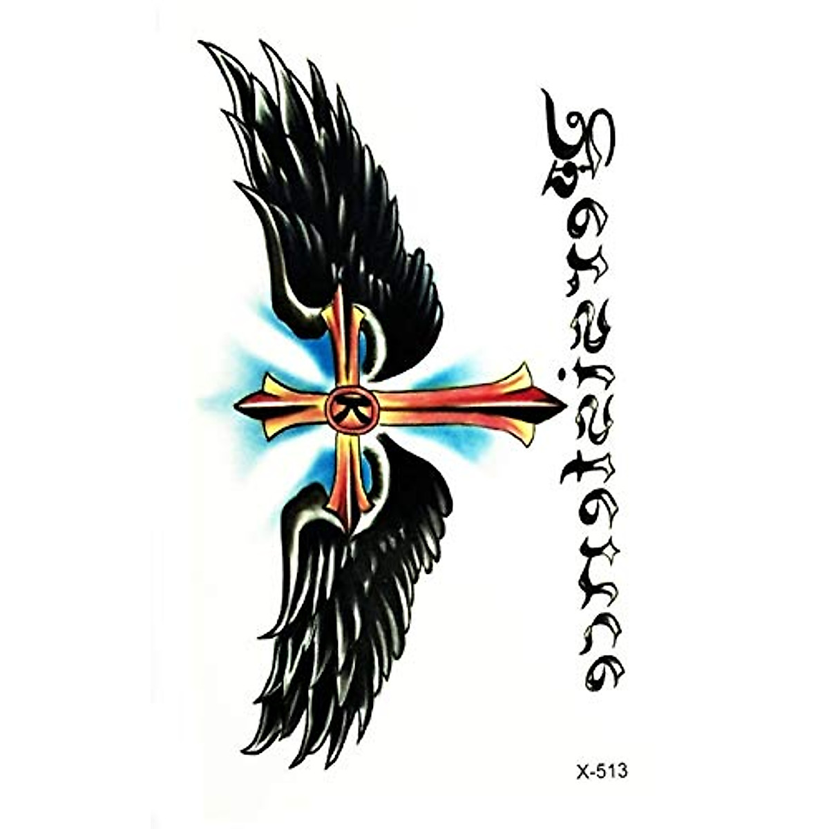 PARITA Small Tattoos Cross Wing Temporary Tattoos Stickers Wing Cartoon Tattoo Fake Body Neck Arm Leg Chest Shoulder Hip Tattoo Removable Style Fashion Fantasy Fun Party (Pack 3 PCS.) (06)