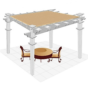 Shatex 90% Shade Fabric 10x 12ft Sun Shade Cloth with Grommets for Pergola Cover Canopy Wheat, 12 Bungee Balls