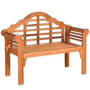 RELAX4LIFE Wooden Garden Bench for Outdoors & Indoor Patio Foldable Bench 4 Ft with Crown-Like Backrest and Curved Armrest Poolside, Porch, Balcony, Garden Eucalyptus Two Person Loveseat Chair