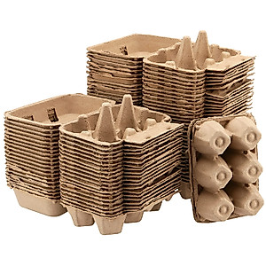 SINJEUN 50 Pack 6 Count Egg Cartons, Pulp Fiber Empty Egg Carton, Chicken Egg Tray Holder Egg Storage Containers for Family, Farm, Travel, Market, Brown