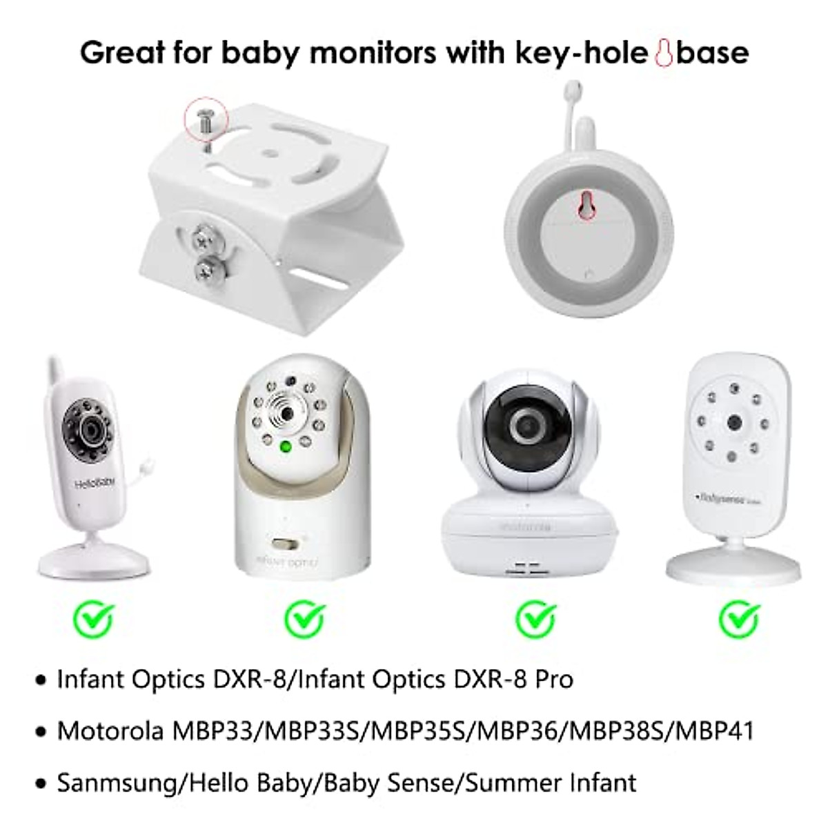 2 Pack Adjustable Baby Monitor Wall Mount, Baby Monitor Shelf Compatible with Infant Optics DXR-8, Motorola, VAVA, Samsung, BabySense, HelloBaby Baby Monitor, Bird's-Eye View to See Every Detail