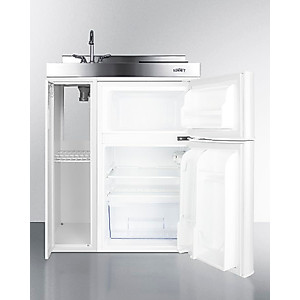 Summit C30ELGLASS 30 Kitchenette with 2 Element Cooktop Refrigerator with Freezer Sink and Faucet in White