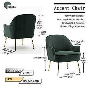 Goujxcy Modern Velvet Accent Tufted Decorative Reading Corner Chair, Vanity Chair for Bedroom, Living Room (Green5)