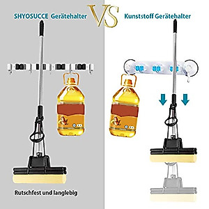 SHYOSUCCE Mop Broom Holder Wall Mount with 4 Racks and 5 Hooks, 304 Stainless Steel Broom Organizer for Garden Garage Kitchen Bathroom (Black)