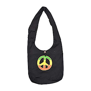 Hippie Bag - Boho Bag - Hobo Hippie Purse - Indie Style Hippie Crossbody Bag - Bohemian Sling Shoulder Bag by Mandala Crafts, Peace Sign