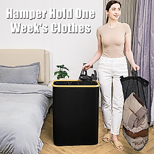 Hampers for Laundry Basket with Lid, 160L Extra Large 3 Section Clothes Divided Organizer for Bedroom, Laundry Room, Dirty Clothing Hamper, Black